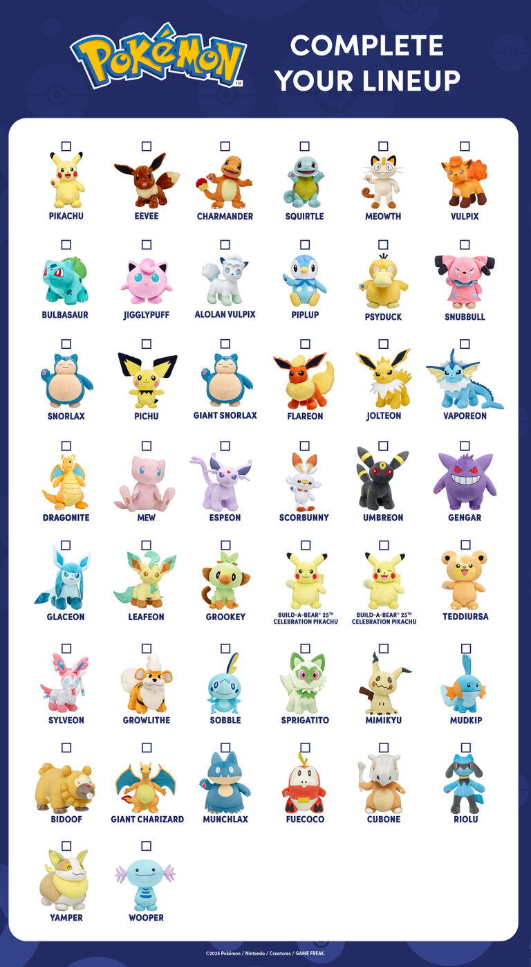 Pokémon Checklist 2025 | Build-A-Bear®